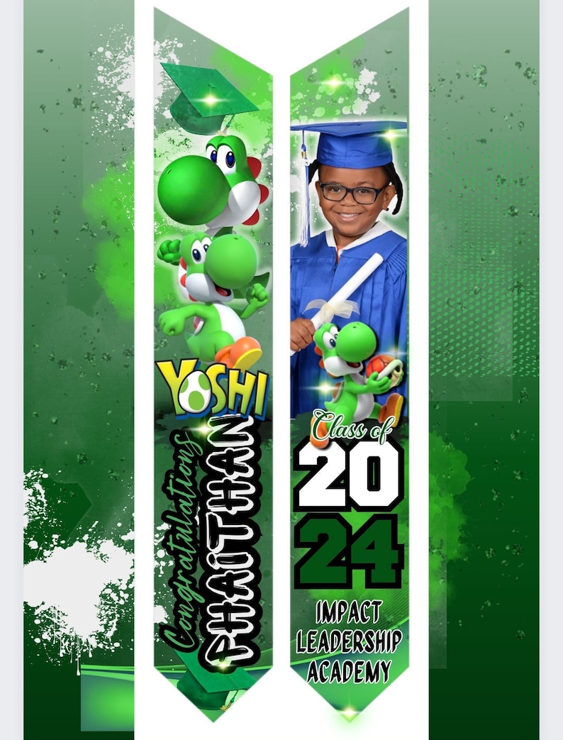 Yoshi Grad Templates Editable Graduation Stole Mario Graduate DIY Stole ...