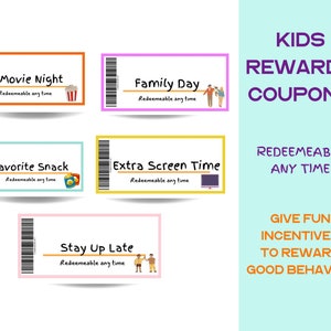 Printable Kids Reward Coupons Downloadable Incentives 20 Coupons for ...
