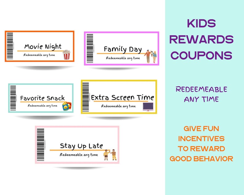Printable Kids Reward Coupons Downloadable Incentives 20 Coupons for ...