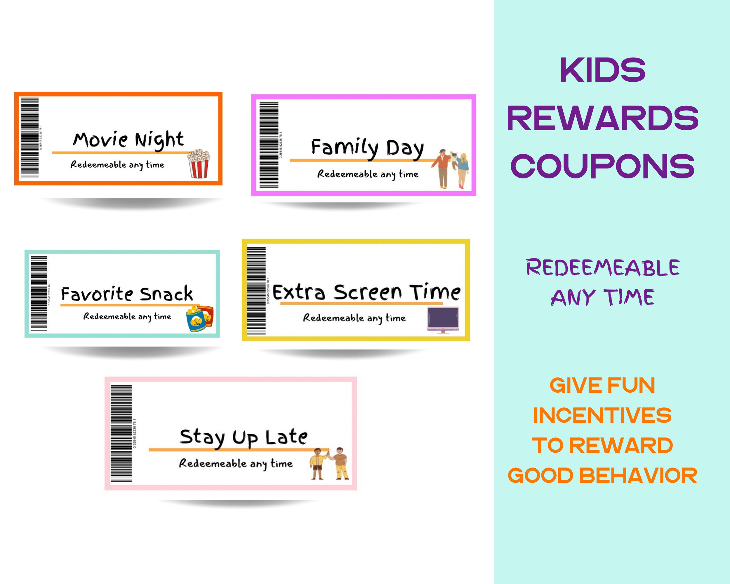 Printable Kids Reward Coupons Downloadable Incentives 20 Coupons for ...