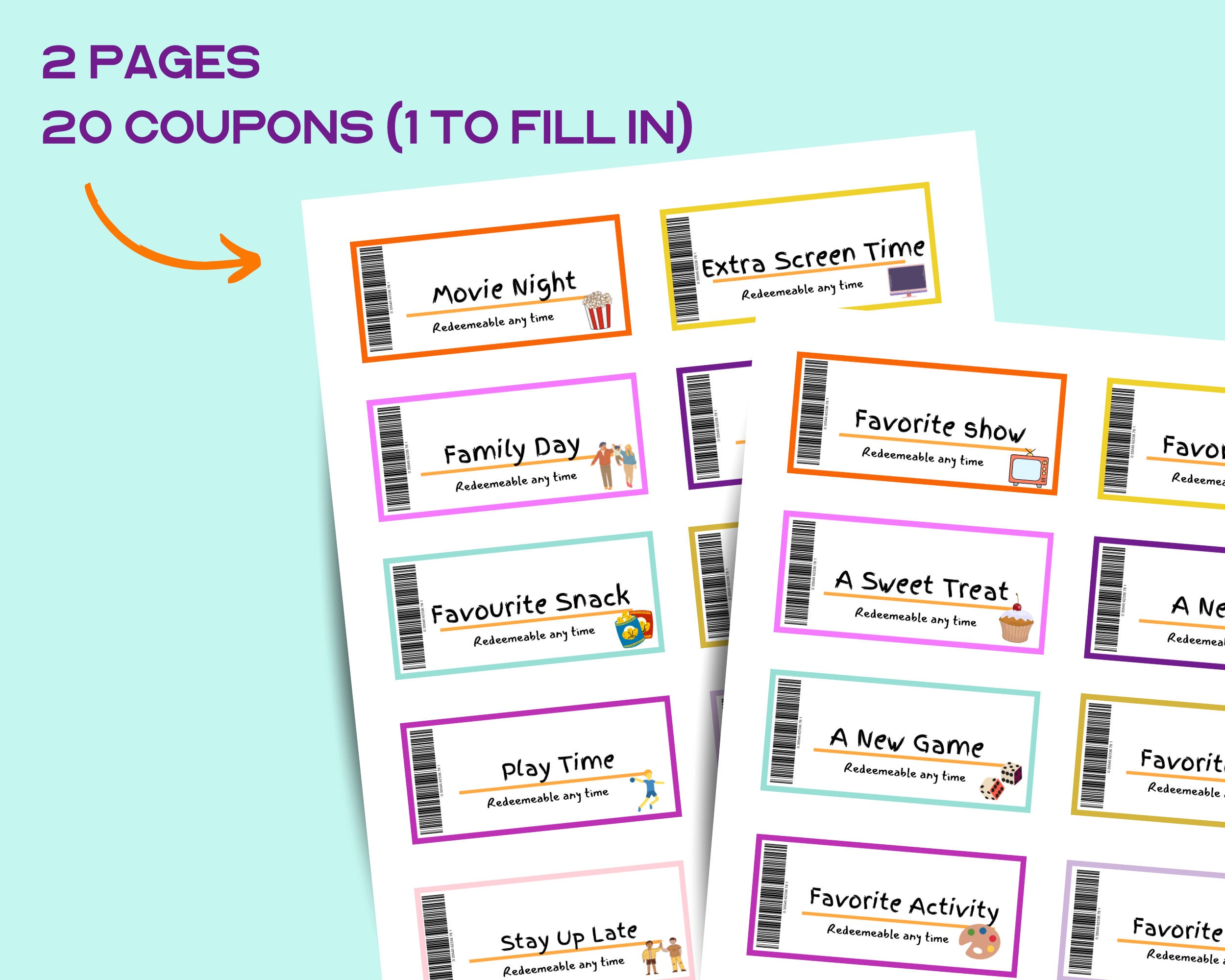 Printable Kids Reward Coupons Downloadable Incentives 20 Coupons for ...