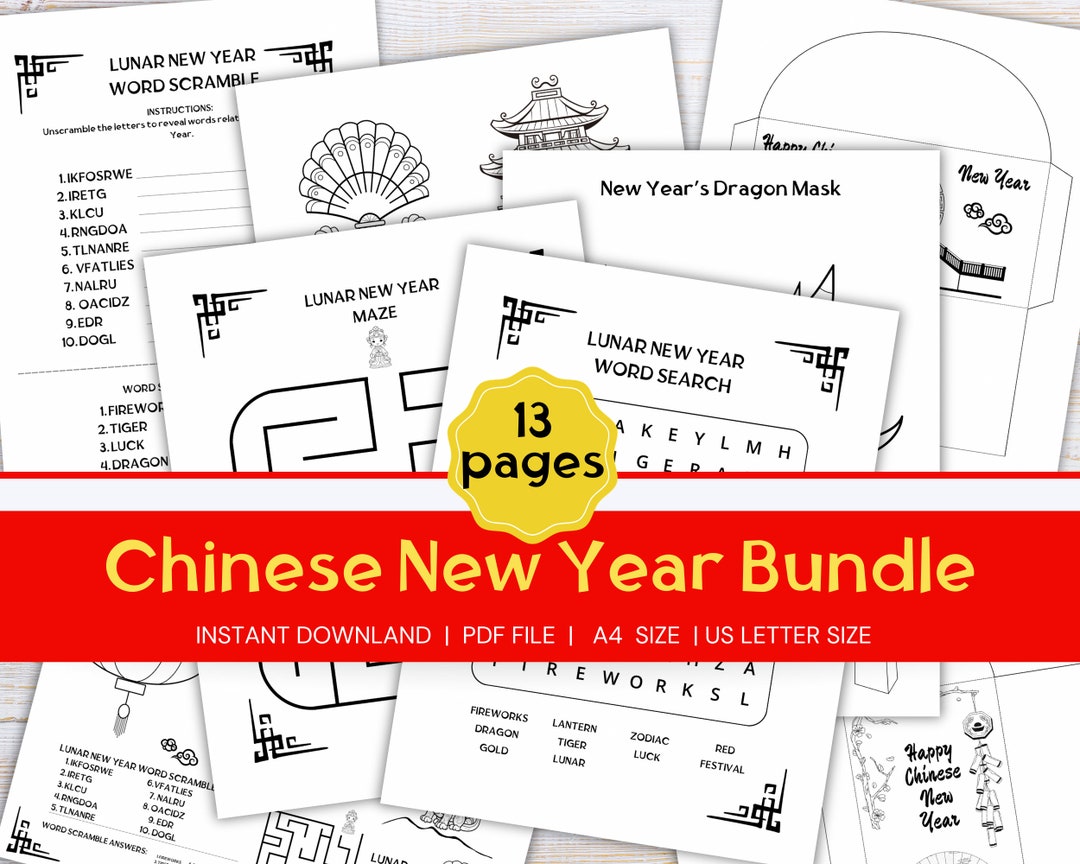 Chinese New Year Printable Bundle Year of the Dragon Activity Pack Kids ...