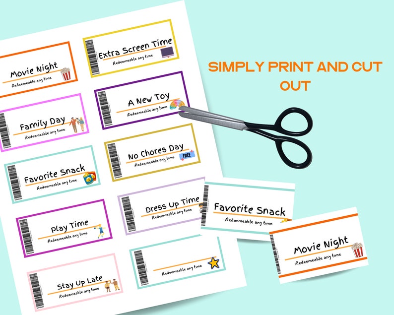 Printable Kids Reward Coupons Downloadable Incentives 20 Coupons for ...