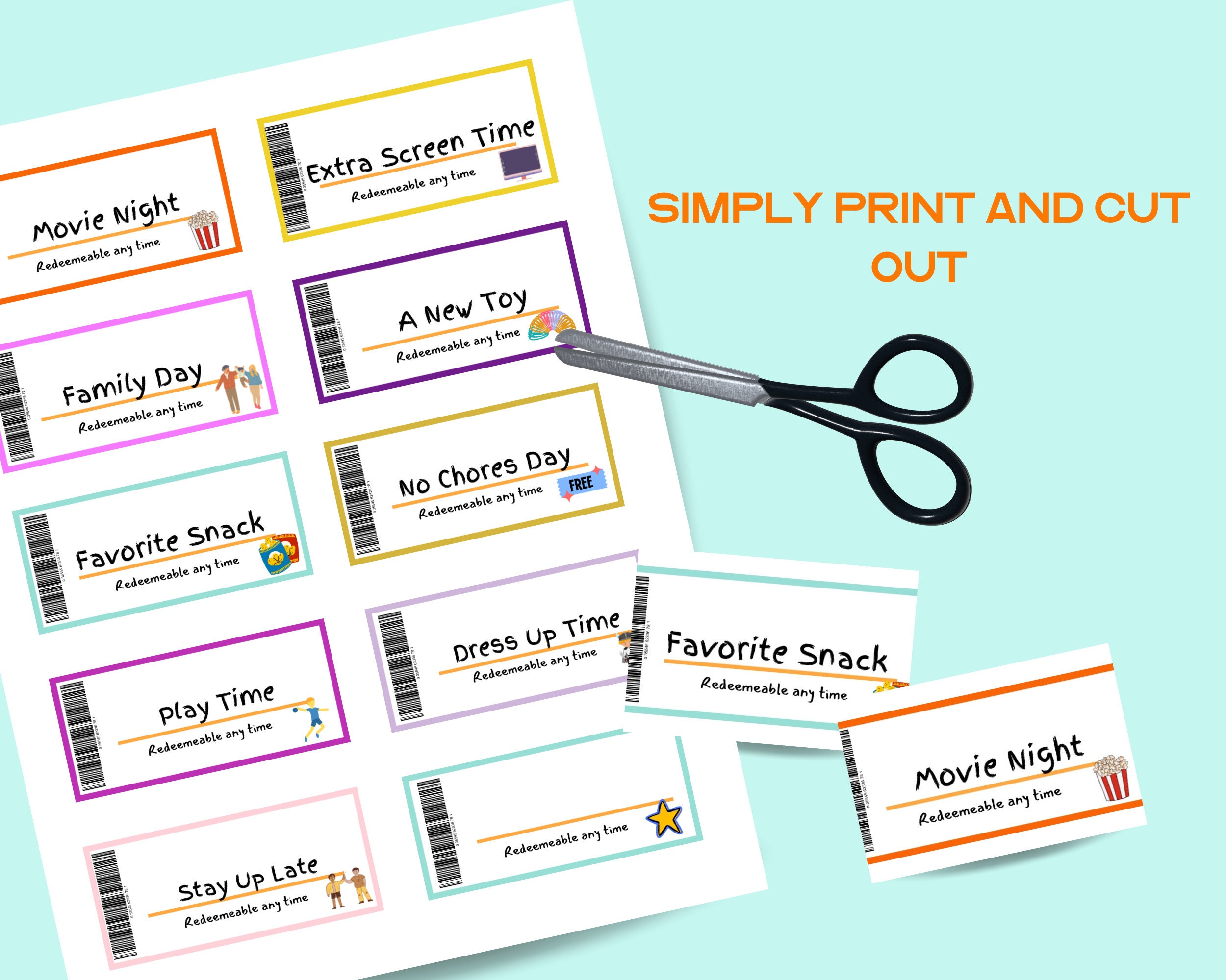 Printable Kids Reward Coupons Downloadable Incentives 20 Coupons for ...