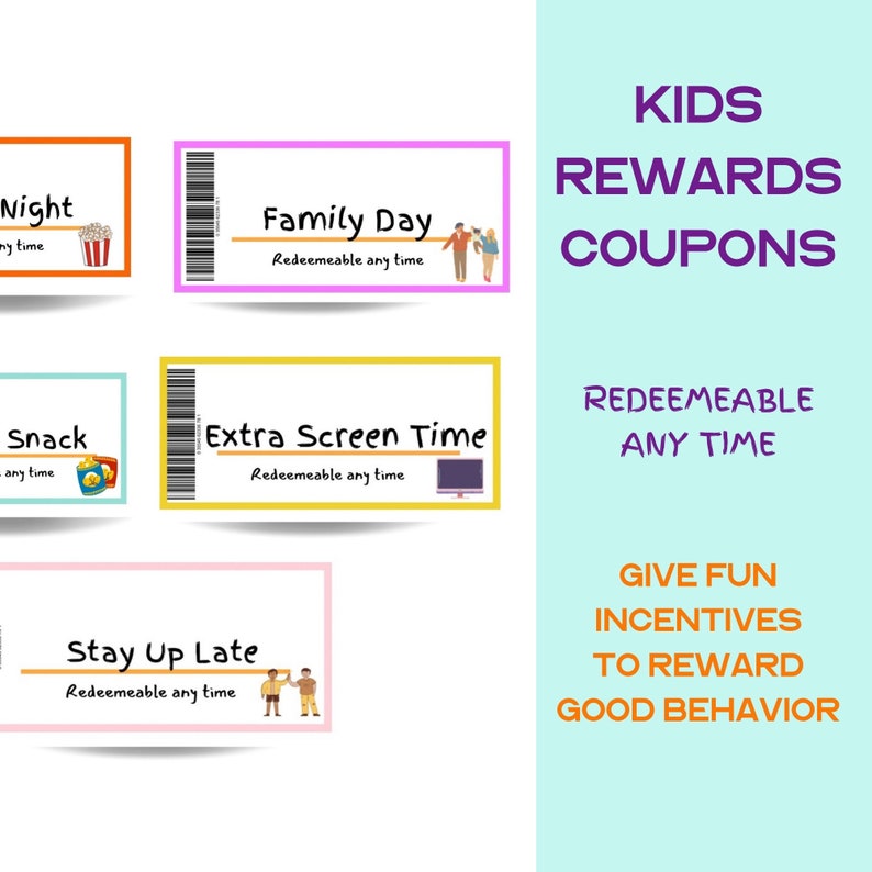 Printable Kids Reward Coupons Downloadable Incentives 20 Coupons for ...