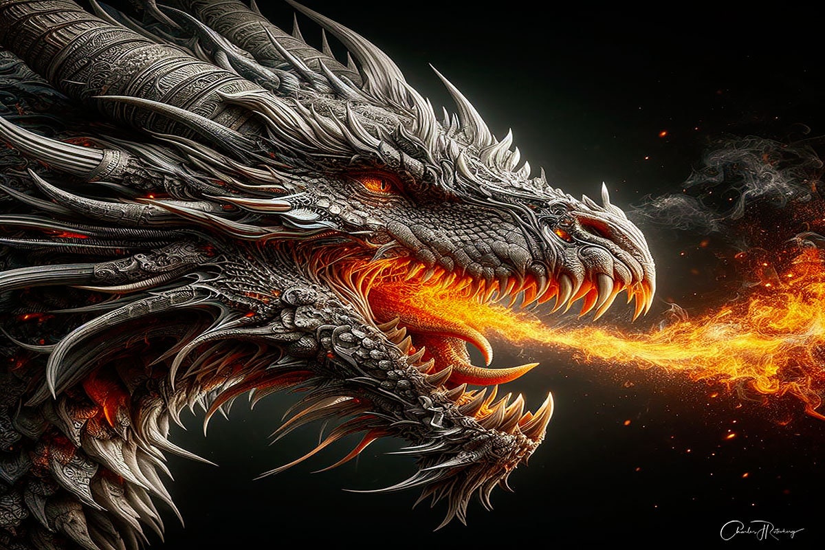 Fire Breathing Dragon Art Created by Chuck Rutenberg - Etsy
