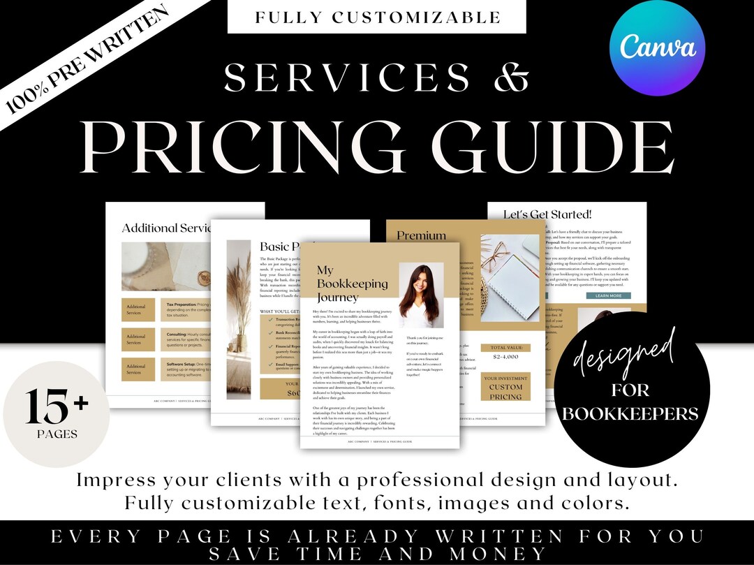 Bookkeeper Services and Pricing Guide Canva Template | Bookkeeping ...