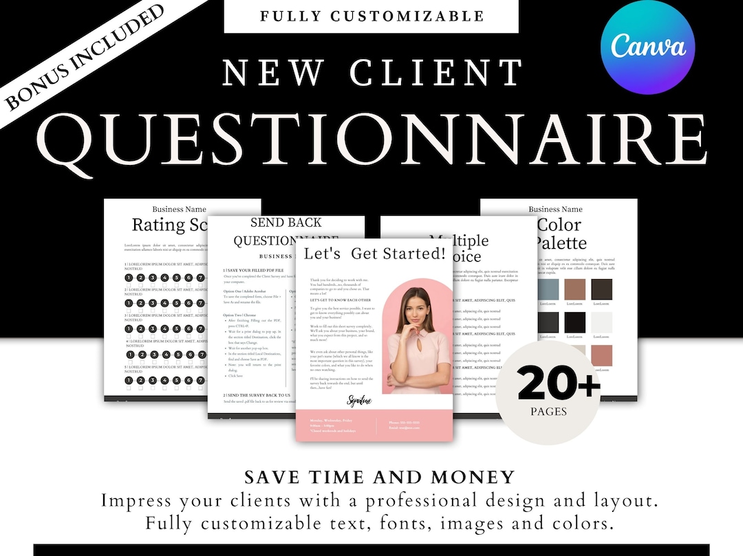 New Client Questionnaire Template | Client Onboarding | Canva Template ...