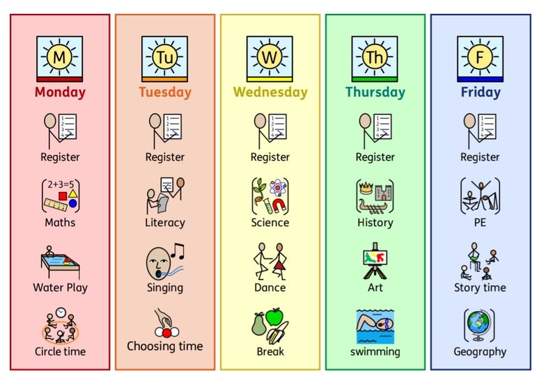 SEN Visual Aid Coloured Timetable - Etsy UK