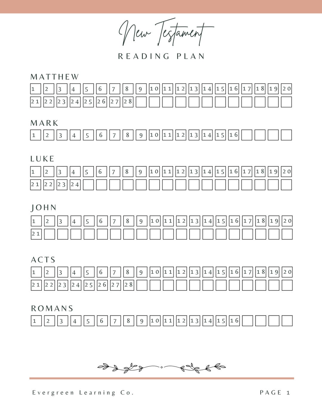 Printable Bible Reading Plan - New Testament Design - Etsy