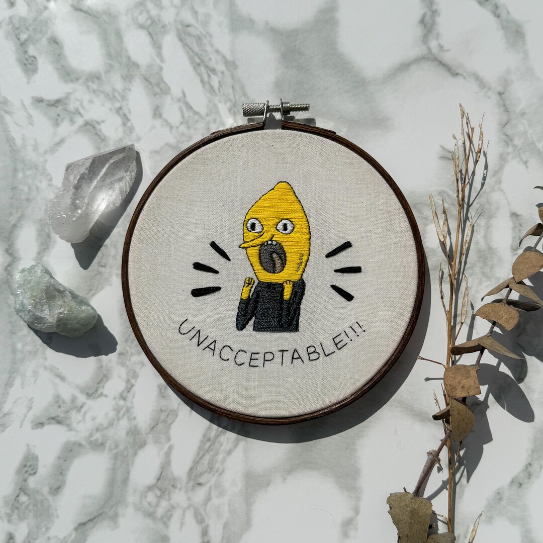 Cartoon Lemon Unacceptable Inspired Embroidery Hoop Art (5” Hand-sewn ...