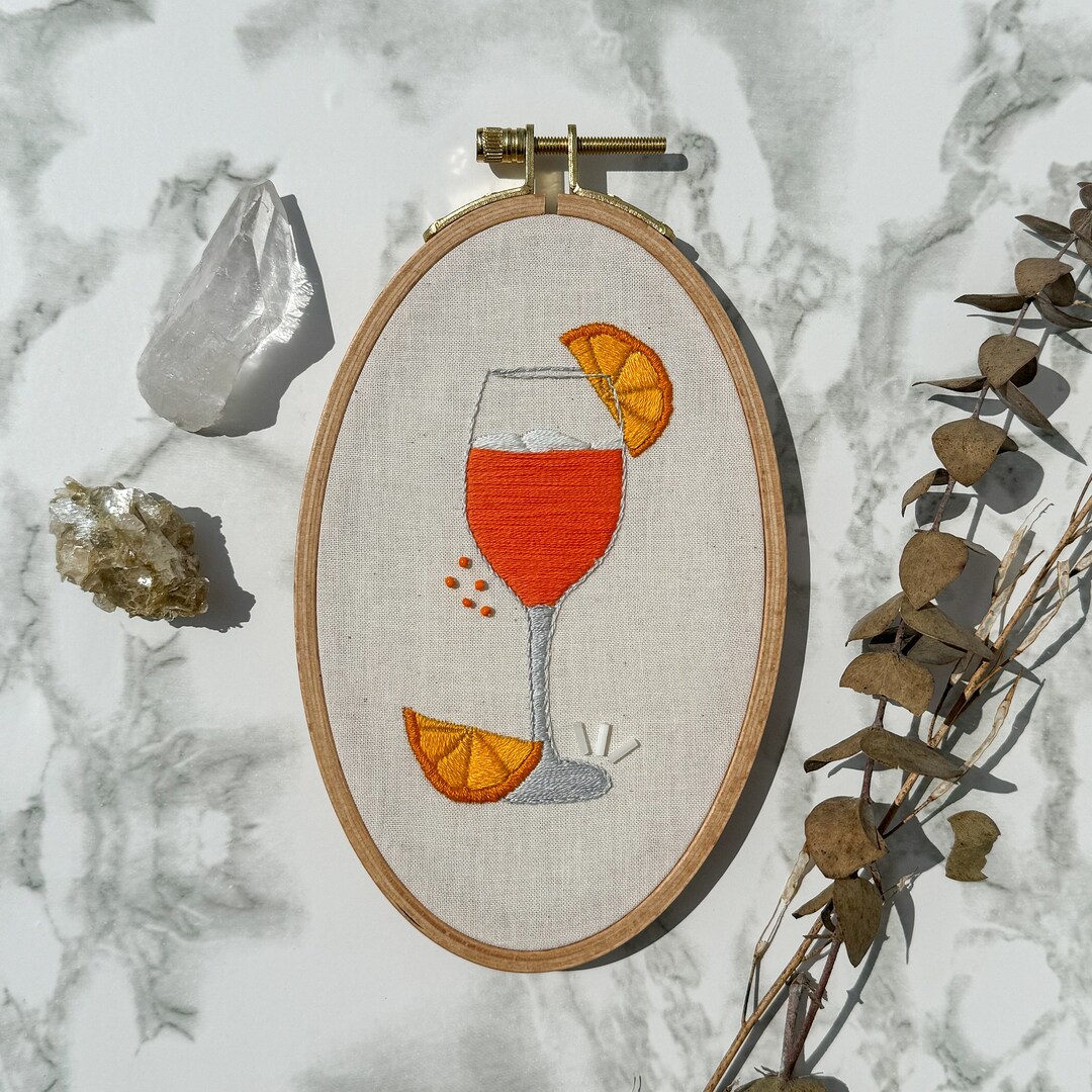 Aperol Spritz Drink Embroidery Hoop Art (6”x4” Hand-sewn) - Kitchen Bar ...