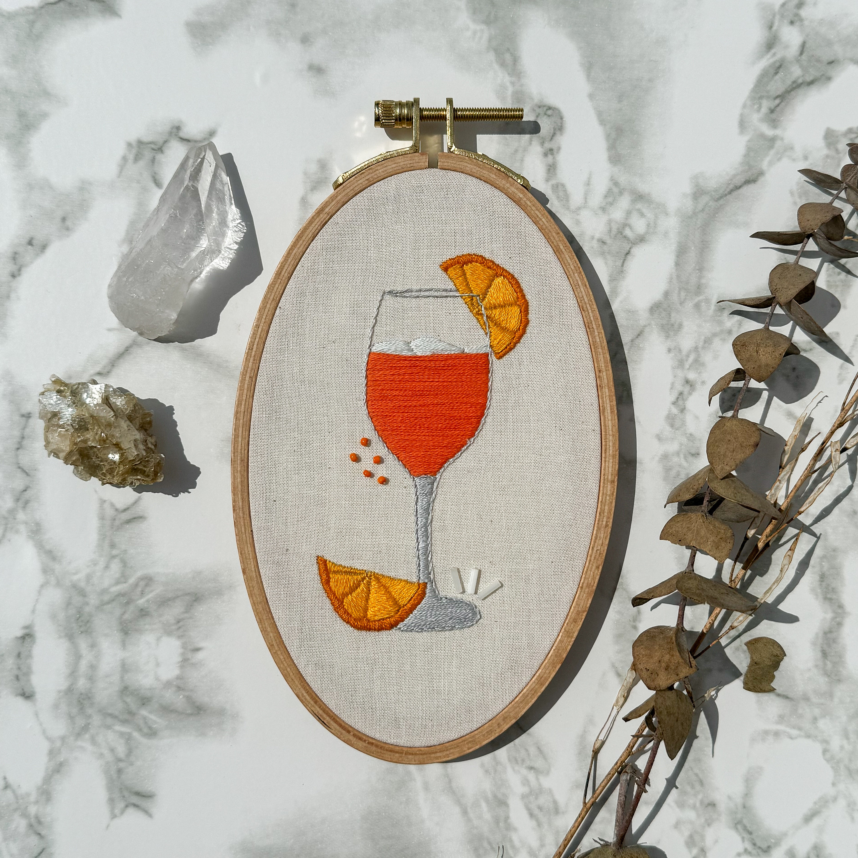 Aperol Spritz Drink Embroidery Hoop Art 6x4 Hand-sewn Kitchen Bar Art ...