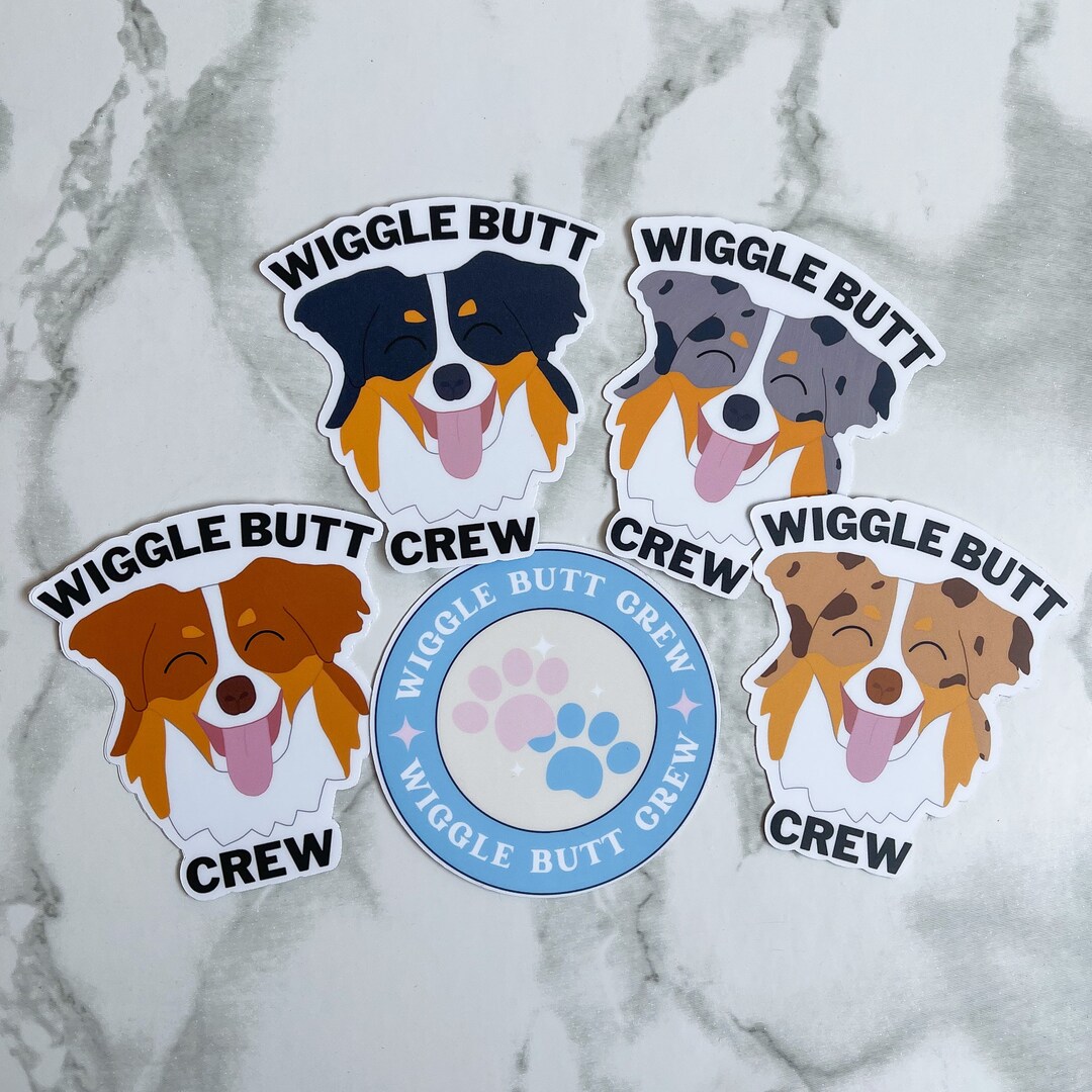 Australian Shepherd Wiggle Butt Crew Matte Vinyl Stickers - Red Merle ...