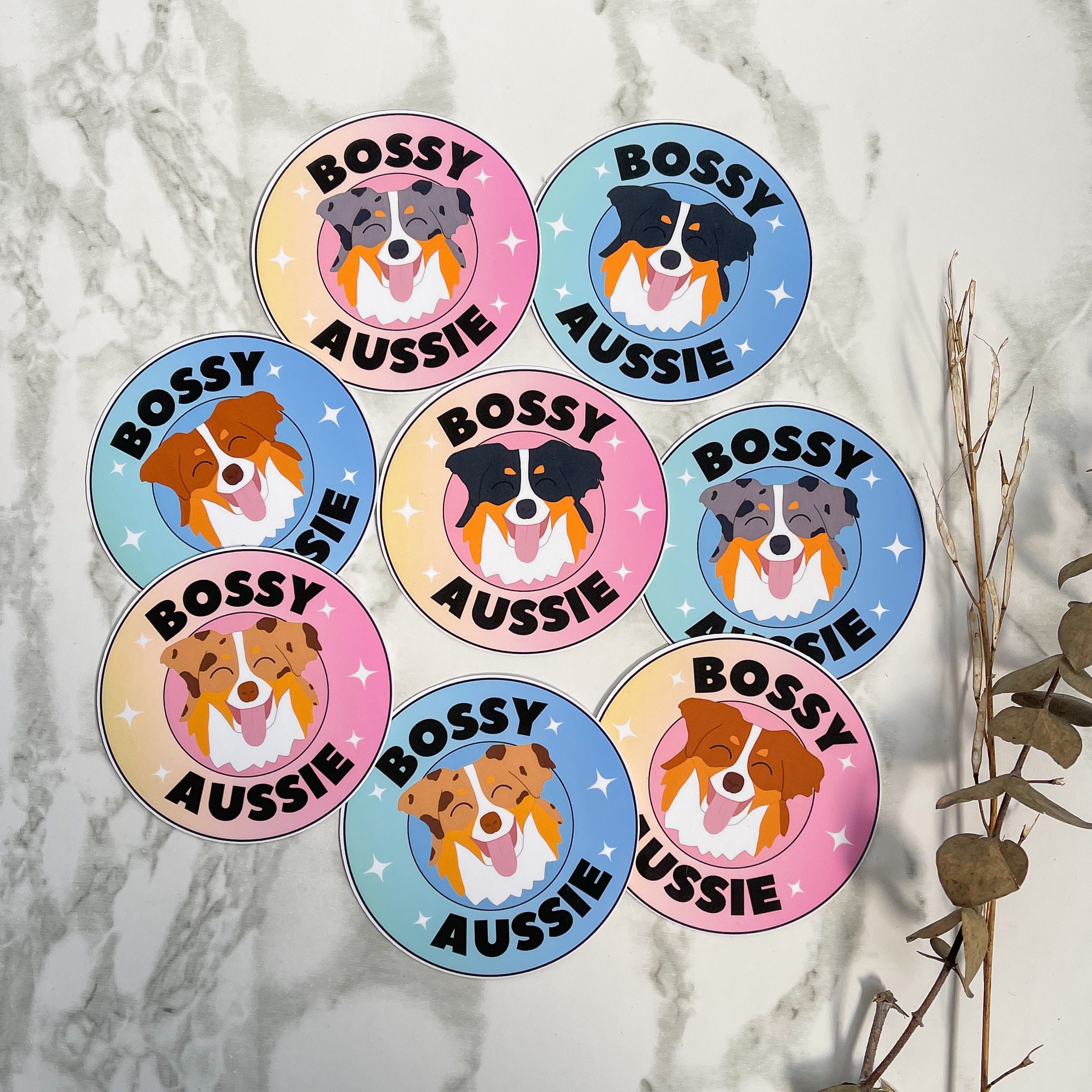 Australian Shepherd Bossy Aussie Glossy Vinyl Stickers - Red Merle ...