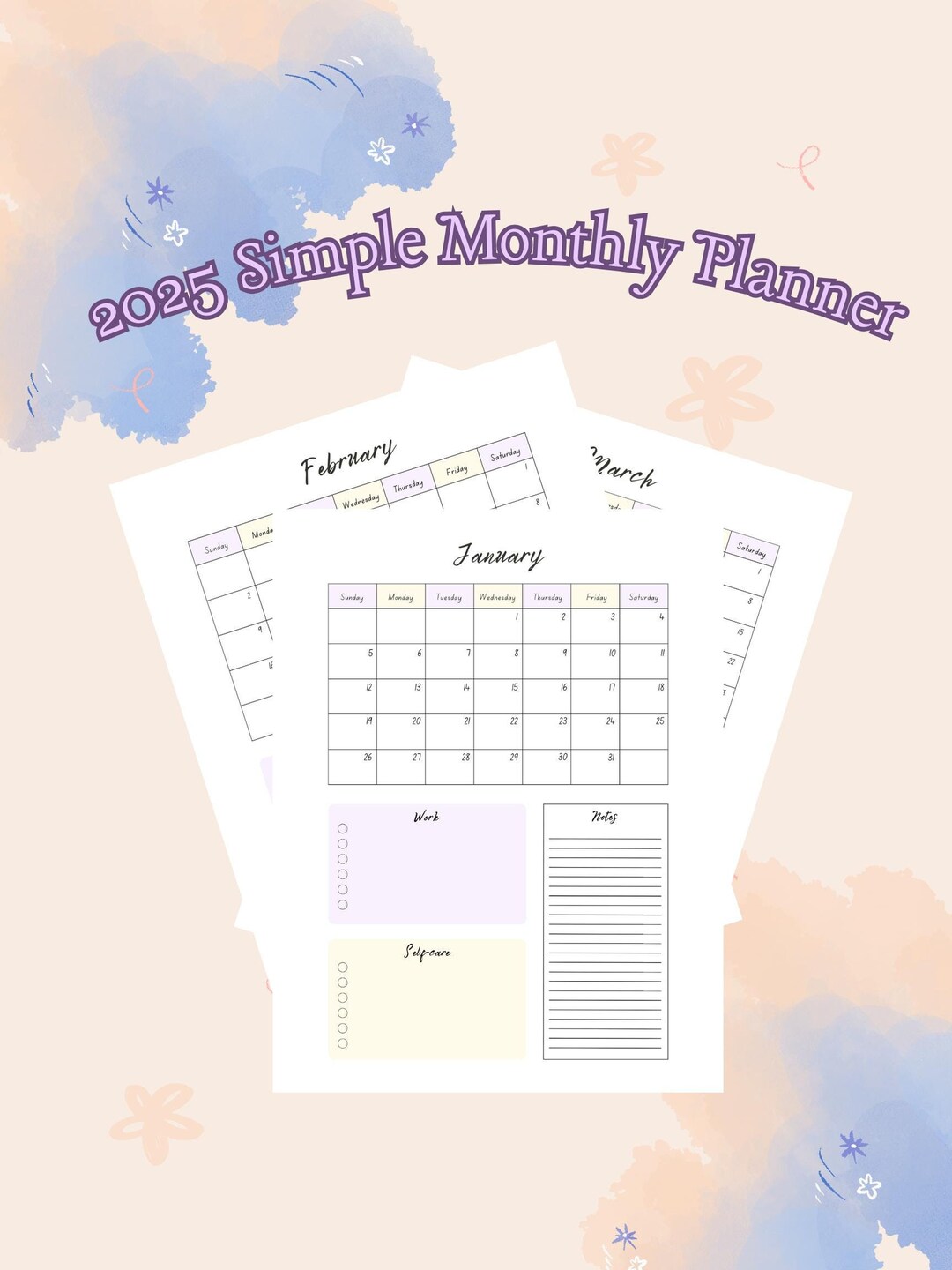 2025 Year Simple Monthly Planner Printable | Minimalist Planner ...