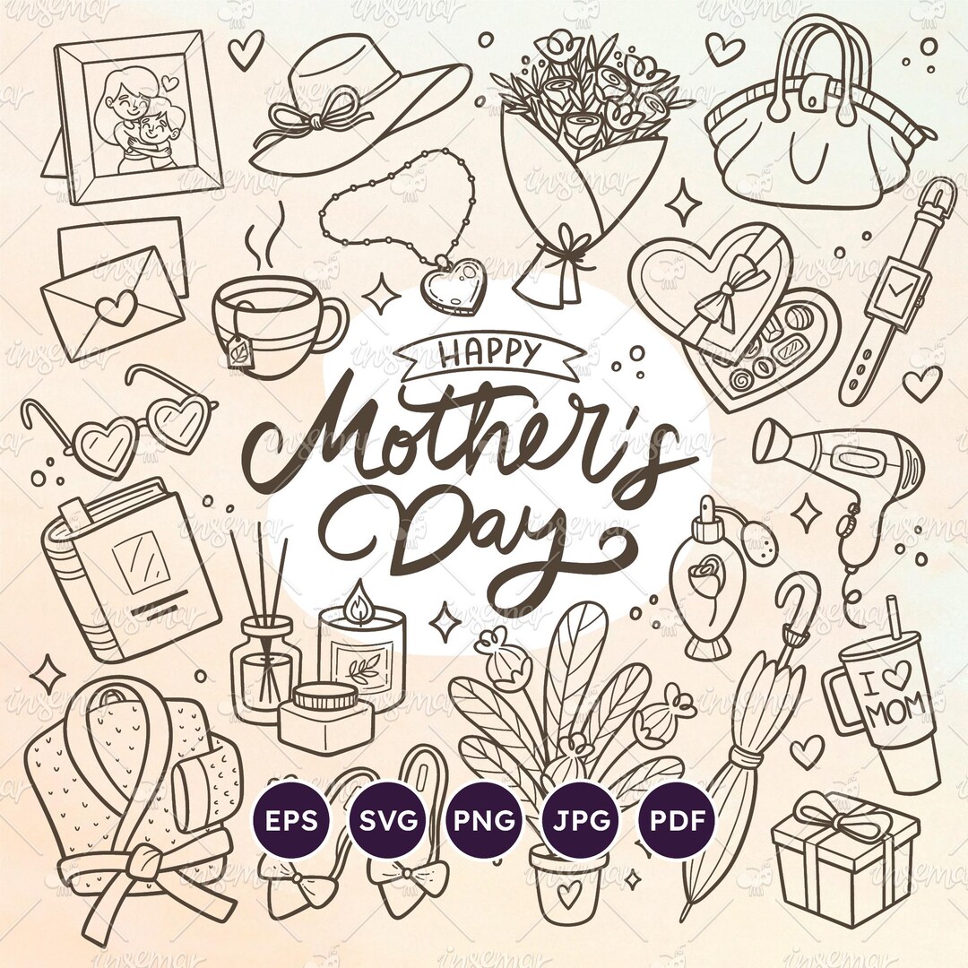 Mother's Day Doodle SVG, 20 Gift Ideas for Women, Mom's Day Clipart Set ...