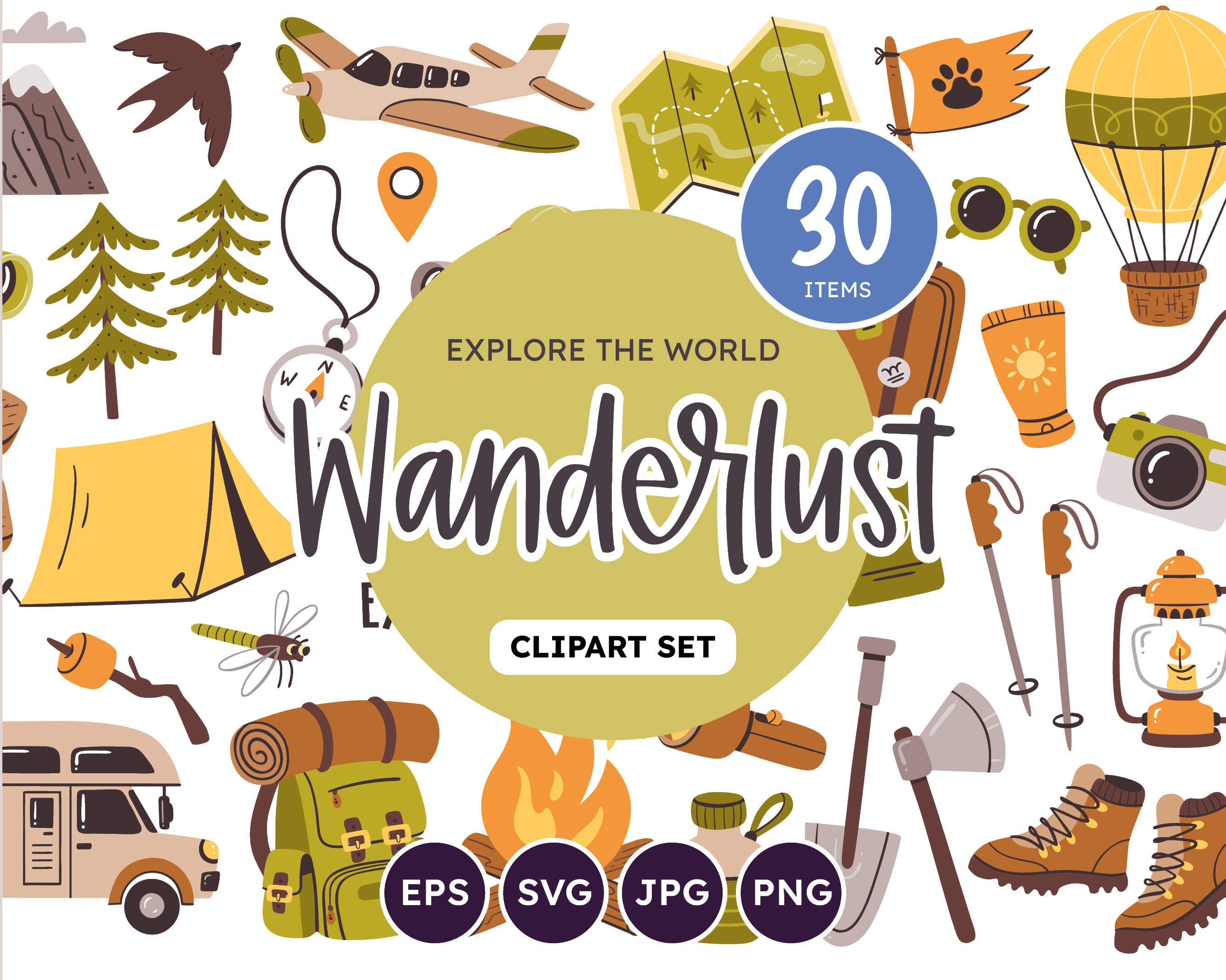 Camping and Adventures Cliparts, Wanderlust, Travel Lifestyle Clip Art ...