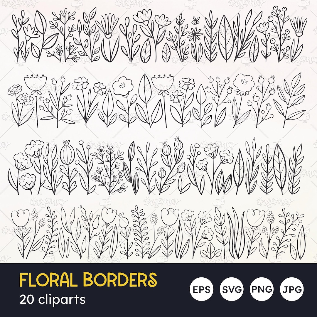 Floral Border SVG Set, Botanical Decorative Border Set, Floral Divider ...