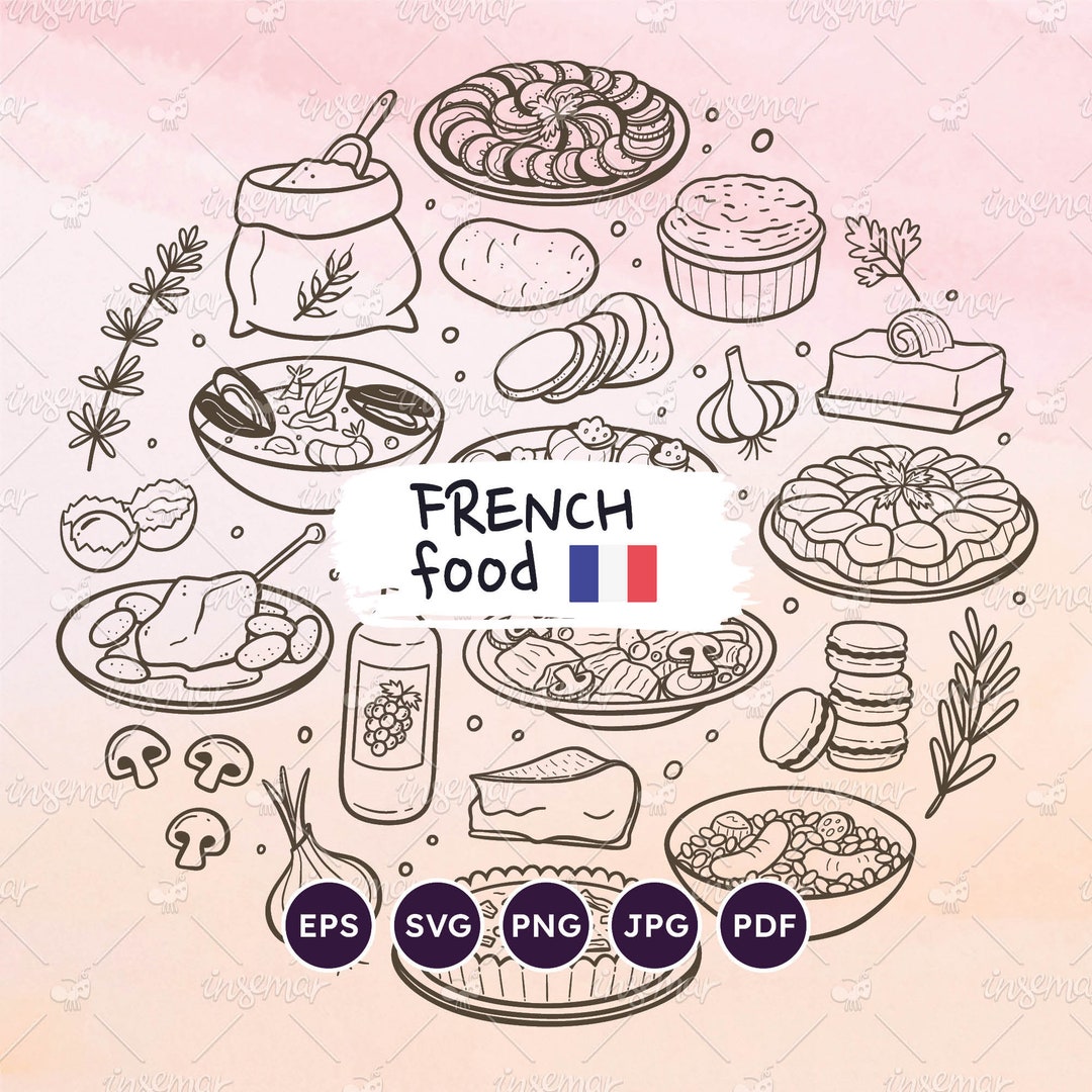 French Food Icons. Typical French Food & Ingredients. SVG Vector ...