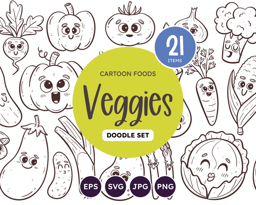 Veggie Doodles, Cute Vegetables Collection, Cartoon Veggies, Vegan ...