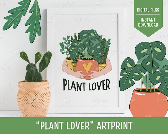 Plant Lover Illustration Printable cute Funny Plants Art - Etsy