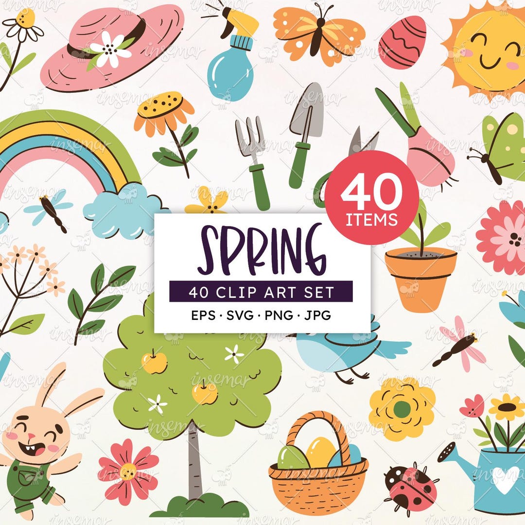 Spring Garden Clipart Bundle: Hand-drawn Floral Illustrations (EPS, SVG ...