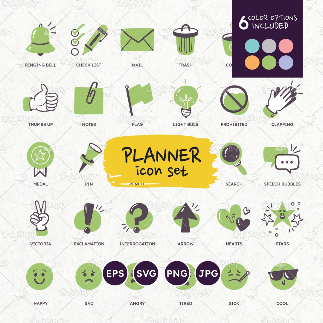 Planner Icon Set, Colorful Planner Icons, Journaling, Calendars ...