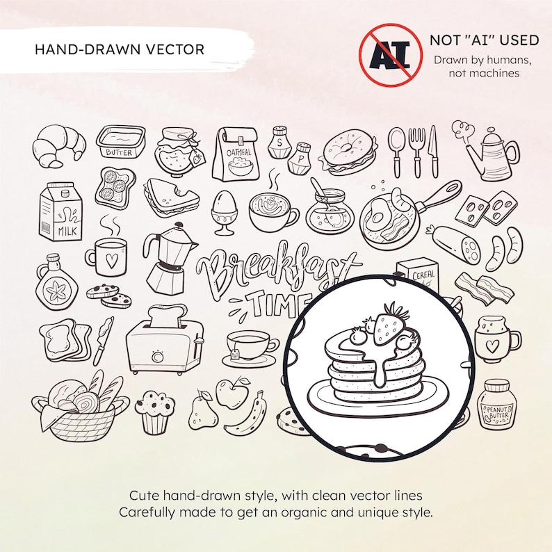 Breakfast Doodle Clipart Set, Good Morning Food Line Art Collection ...