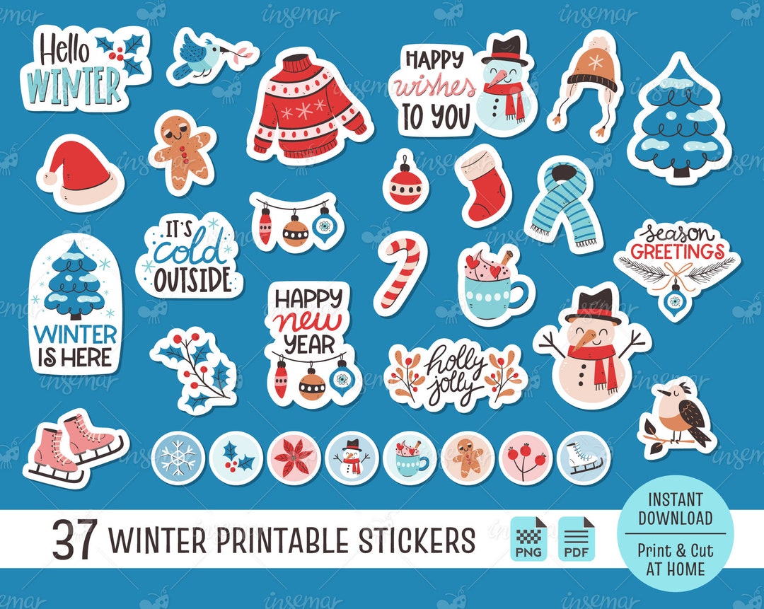 Winter Stickers, Printable Stickers, Christmas Season Stickers, Cricut ...