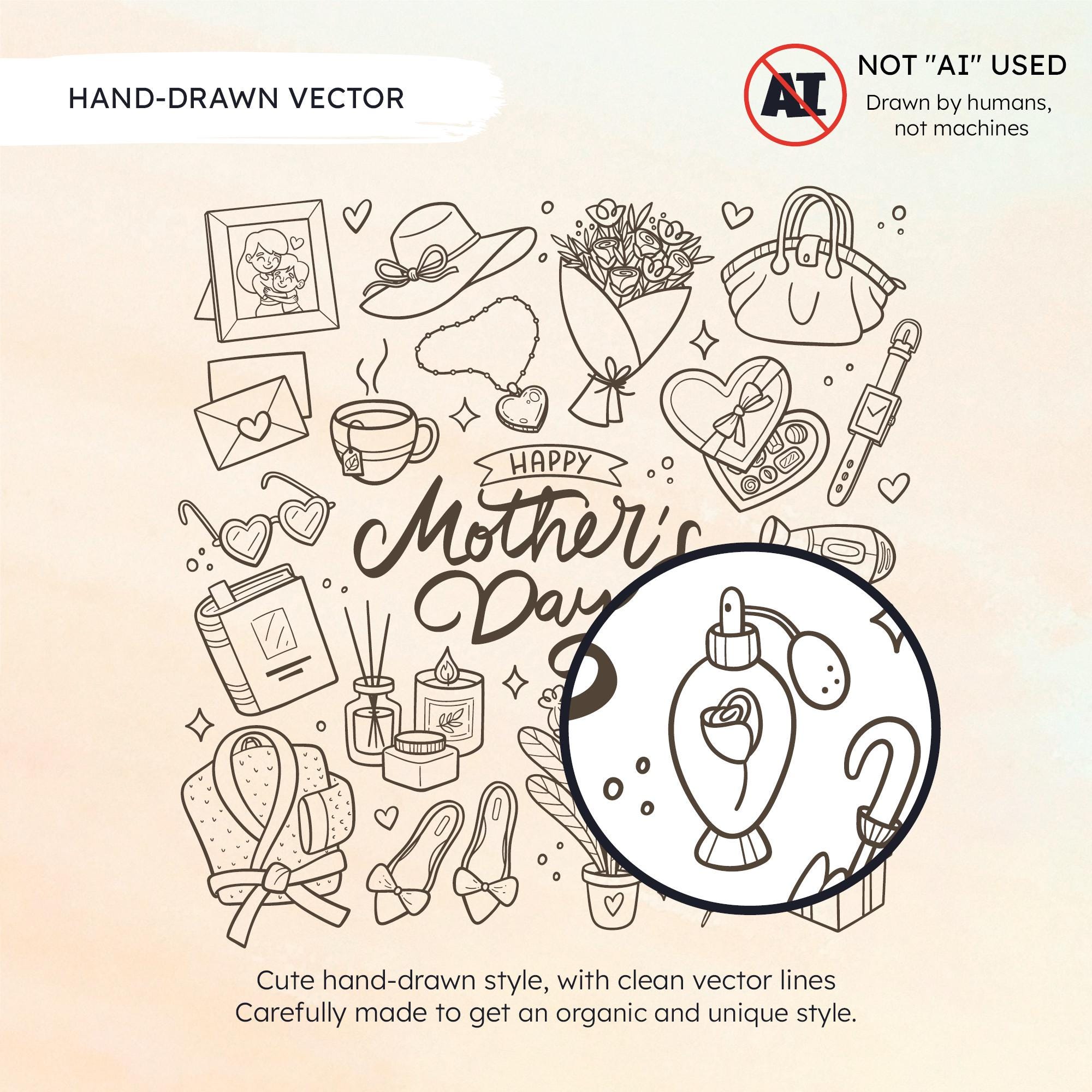Mother's Day Doodle Clipart Set: Hand-drawn Gift Samples (SVG, PNG, EPS ...