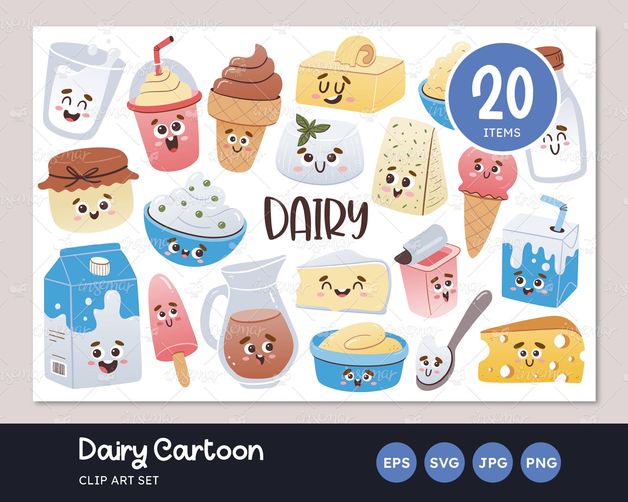 Dairy Products Vector, Cute Dairy Clip Arts, Cartoon Cheese & Milk ...