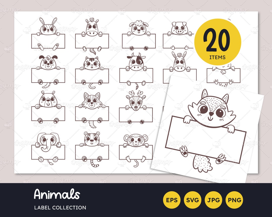 Animals Holding Banners, Label Template, Animal Doodles, Identifiers ...