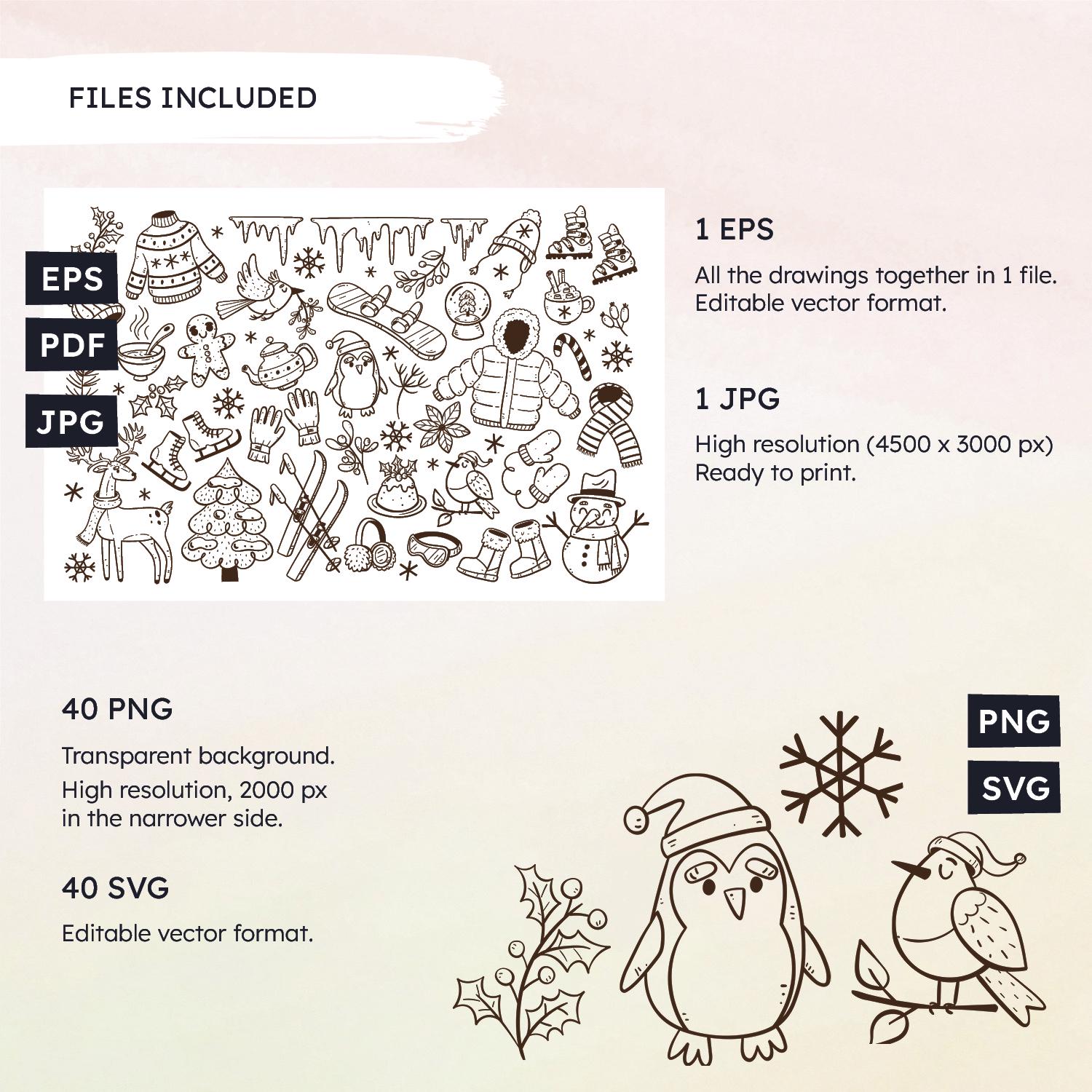 Winter Doodle Clip Art Set, Seasonal Objects, Cold Weather Illustration ...
