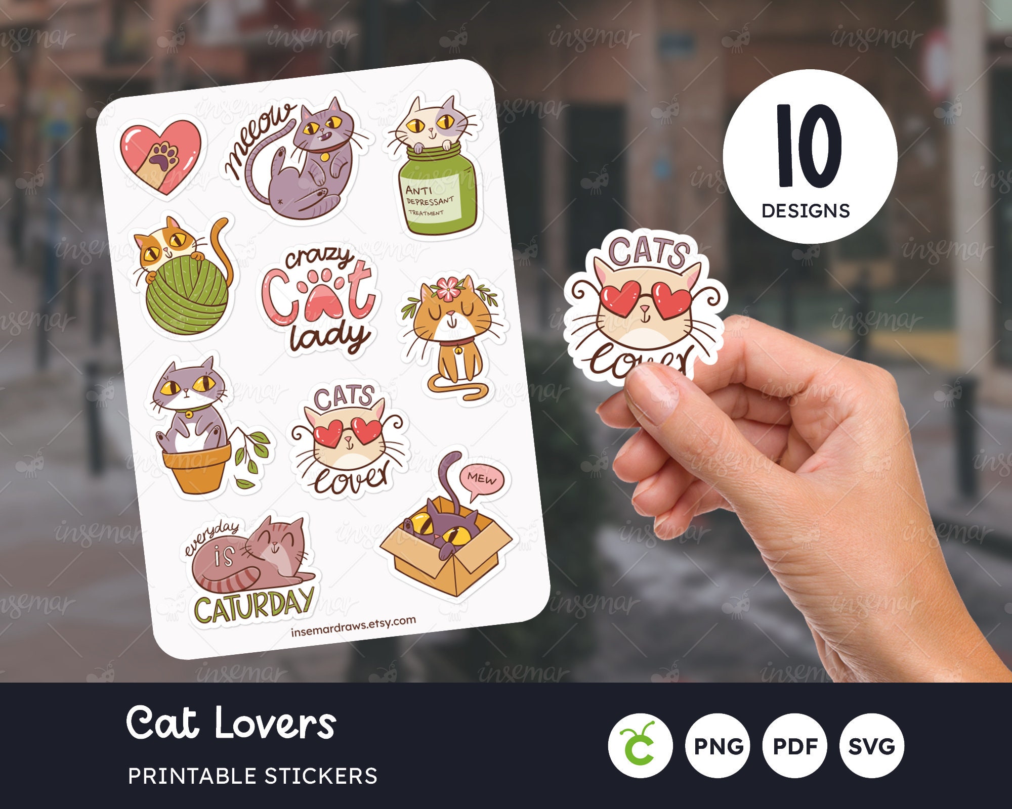 Cat Stickers, Printable Stickers, Cute Cats, Print at Home, Funny ...