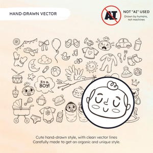 Baby Doodle Clip Art: Hand-drawn New Born Babies and Accessories (EPS ...