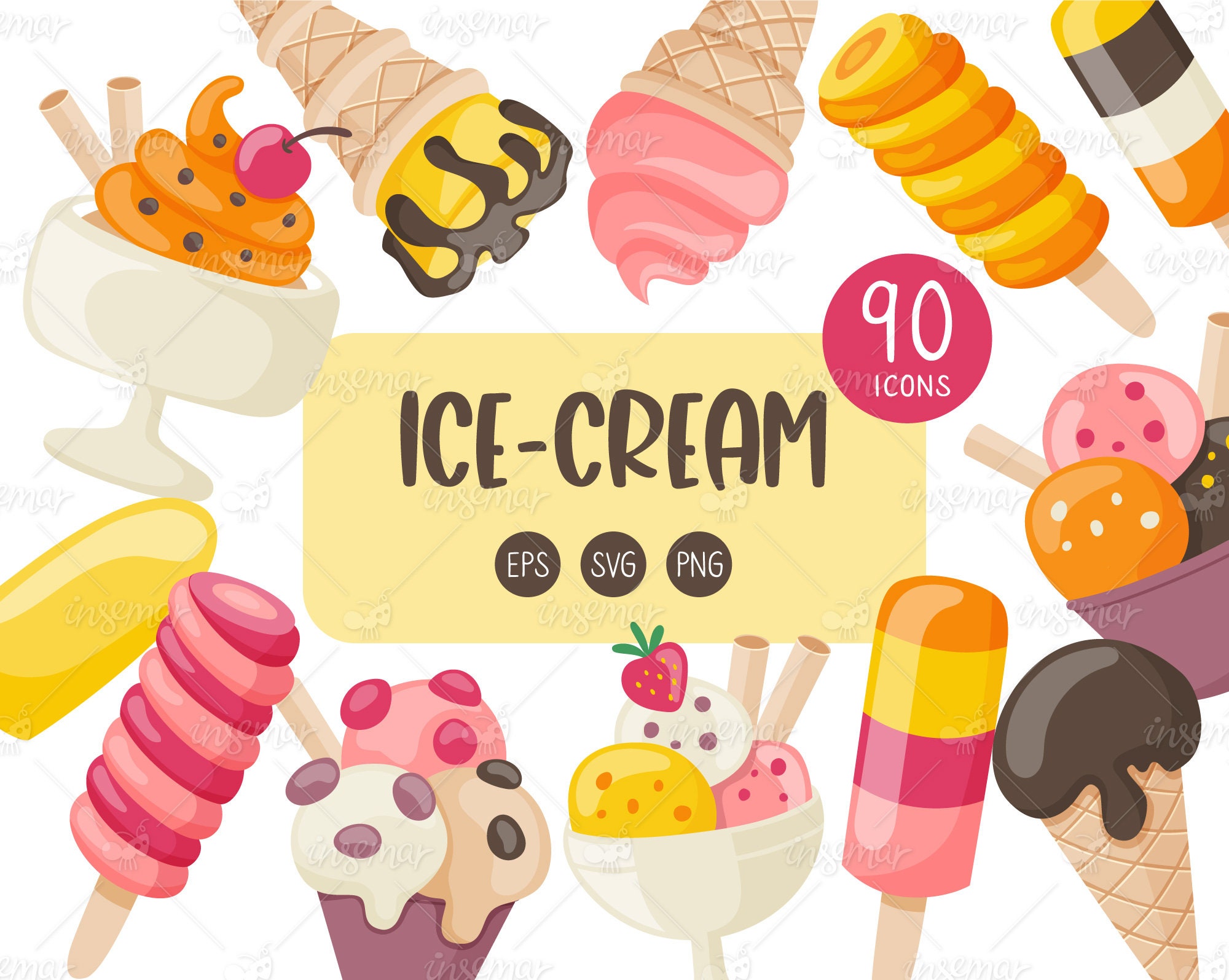 Ice-cream Clip Art Collection: Popsicle, Sundae, Ice Cone. Isolated ...