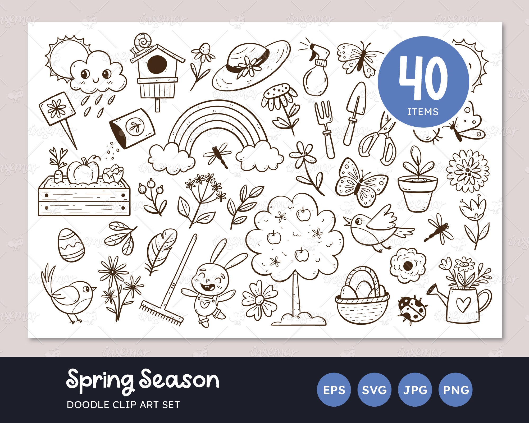 Spring Doodle Collection, Cute Spring Clip Art Drawings, Seasonal ...