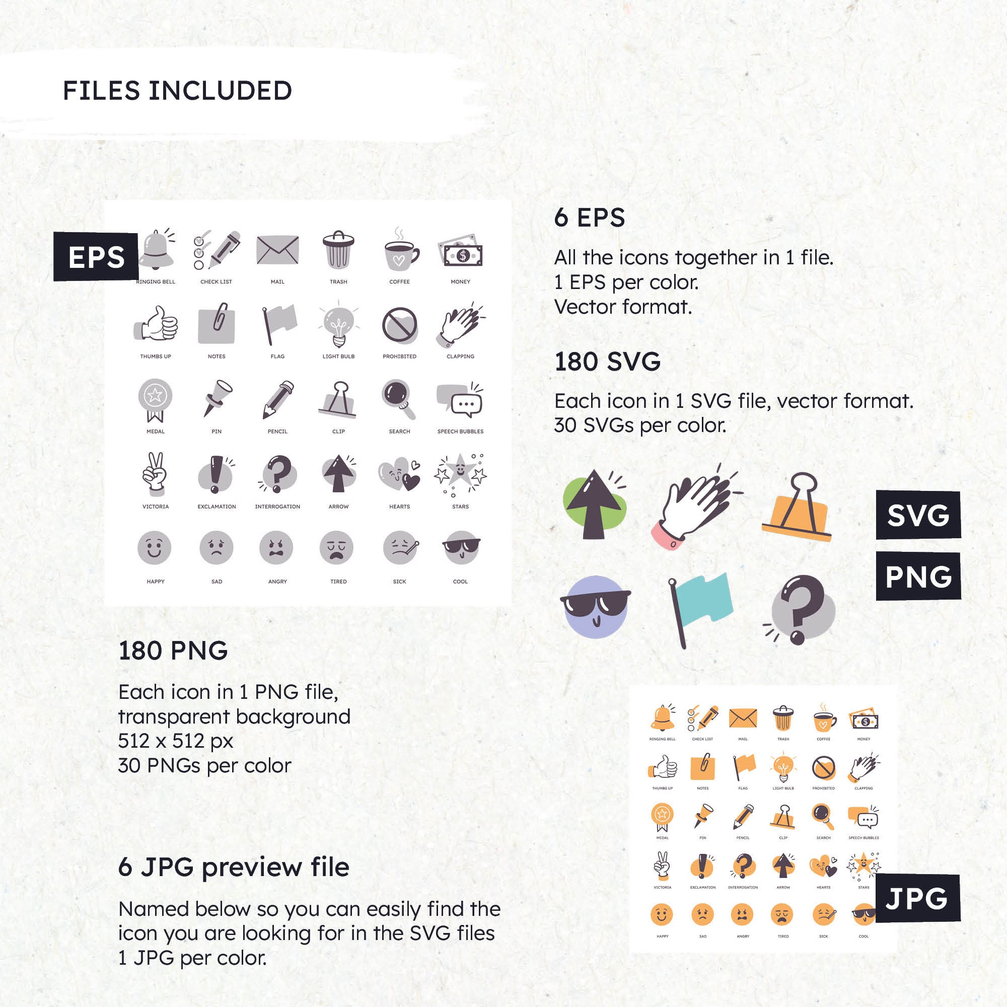 Planner Icons: Hand-drawn Journaling Stickers (EPS, SVG, PNG). 6 ...