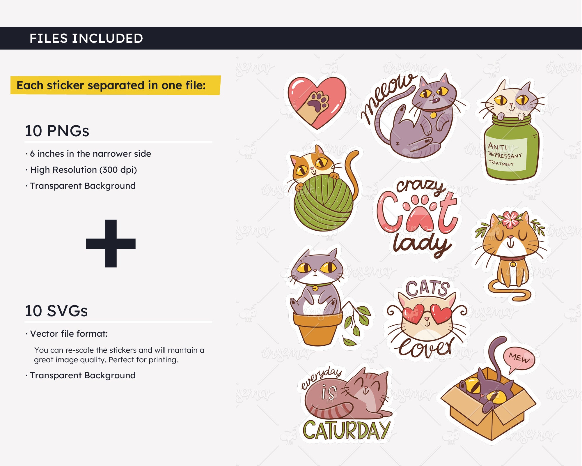 Cat Stickers, Printable Stickers, Cute Cats, Print at Home, Funny ...