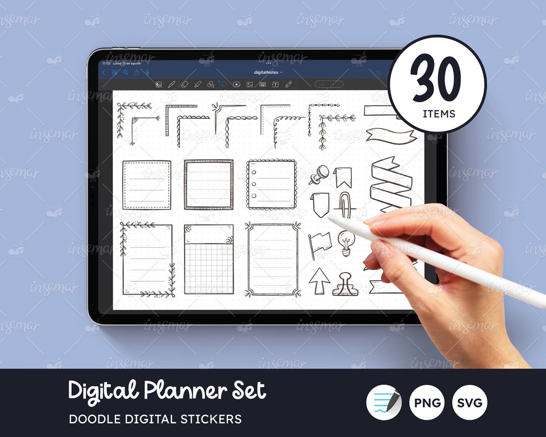 Digital Stickers for Planners, Hand Drawn Design Elements, Bullet ...