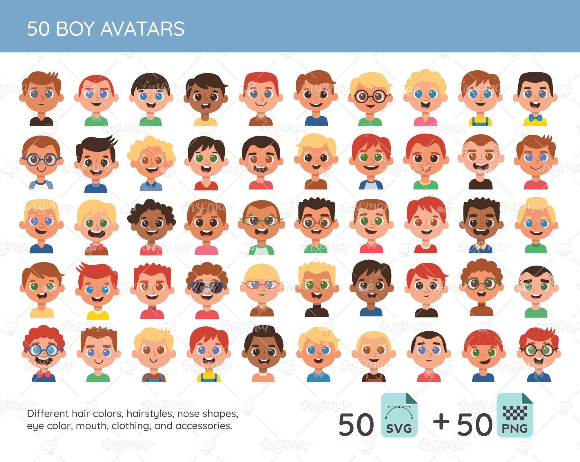 Children Avatar, Kid Avatar Collection, 50 Male, 50 Female, Children ...