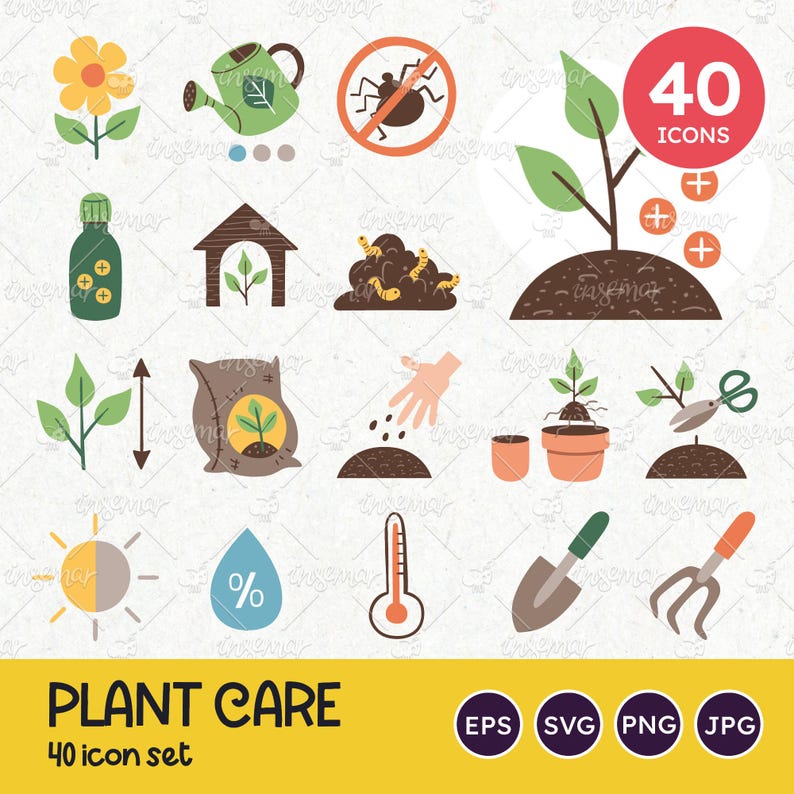 Plant Care Icons, 40 Icon Set, Plant Needs and Characteristics, Indoor ...