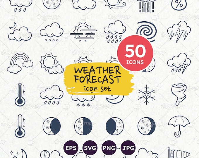 Weather Icons SVG Bundle | Meteorology Symbols | Cricut Silhouette Cut ...