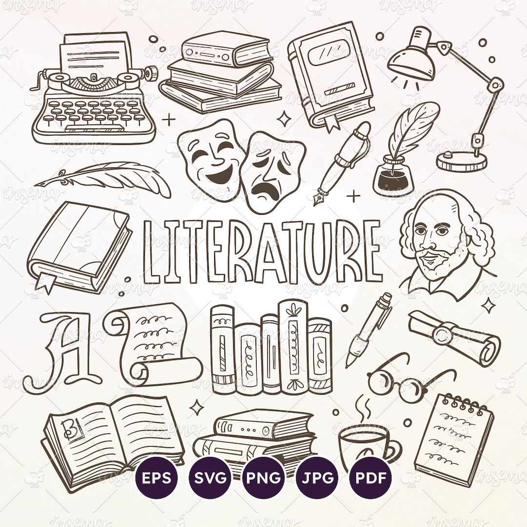 Literature Doodle Clipart Set: School Subject Graphics (EPS, SVG, PNG ...