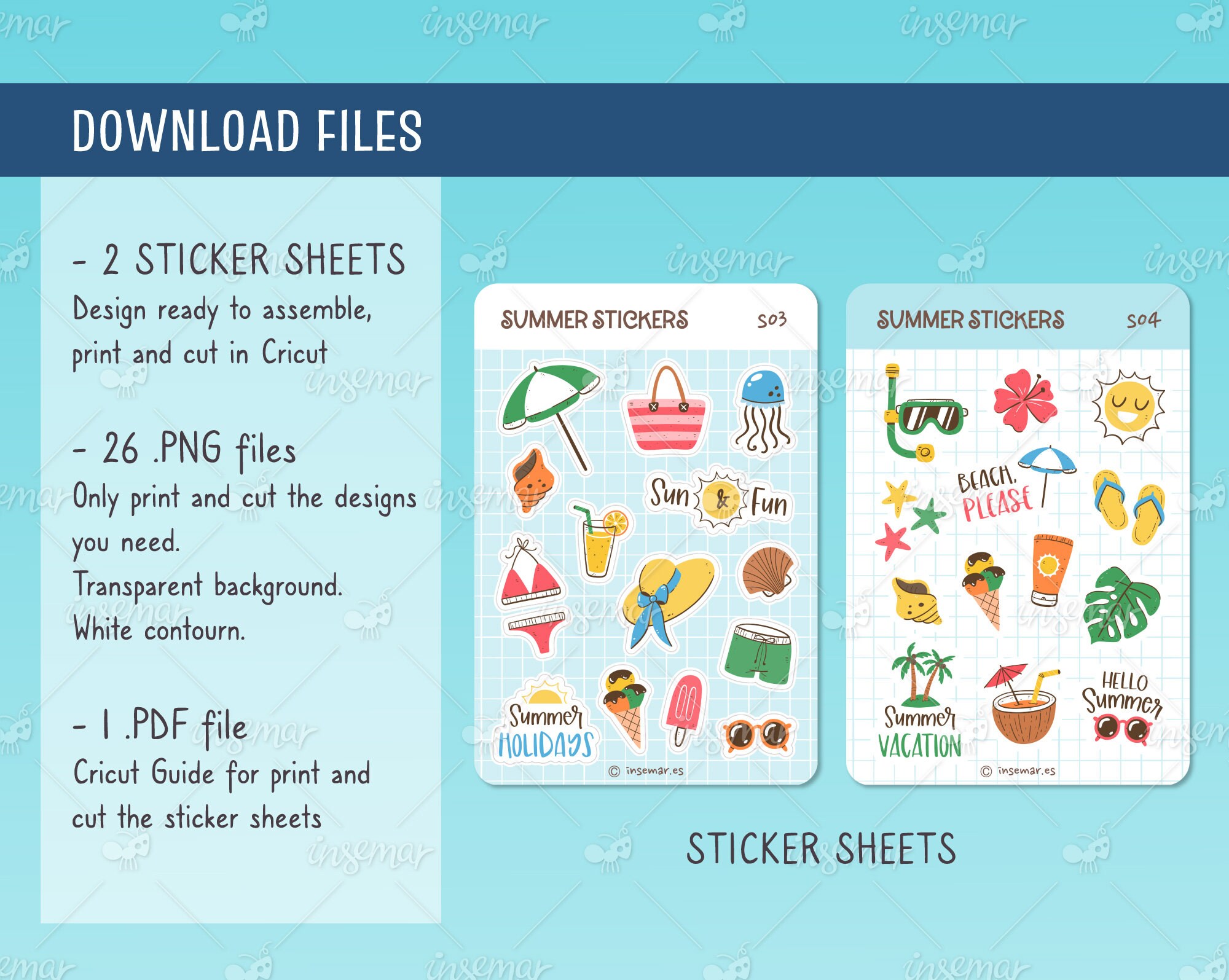 Summer Printable Stickers Planner Stickers Cricut Design Print & Cut at ...
