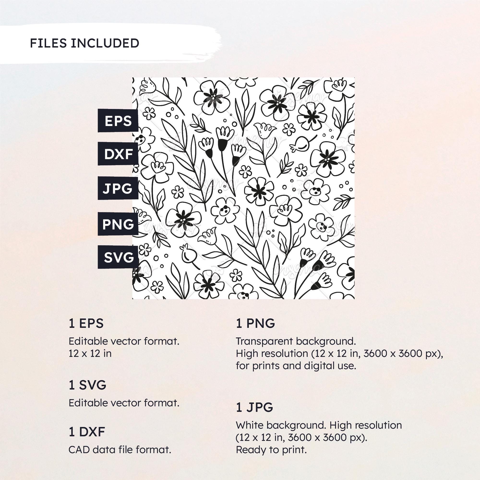 Floral Seamless Pattern SVG: Laser Cut, Engraving, Scrapbooking ...