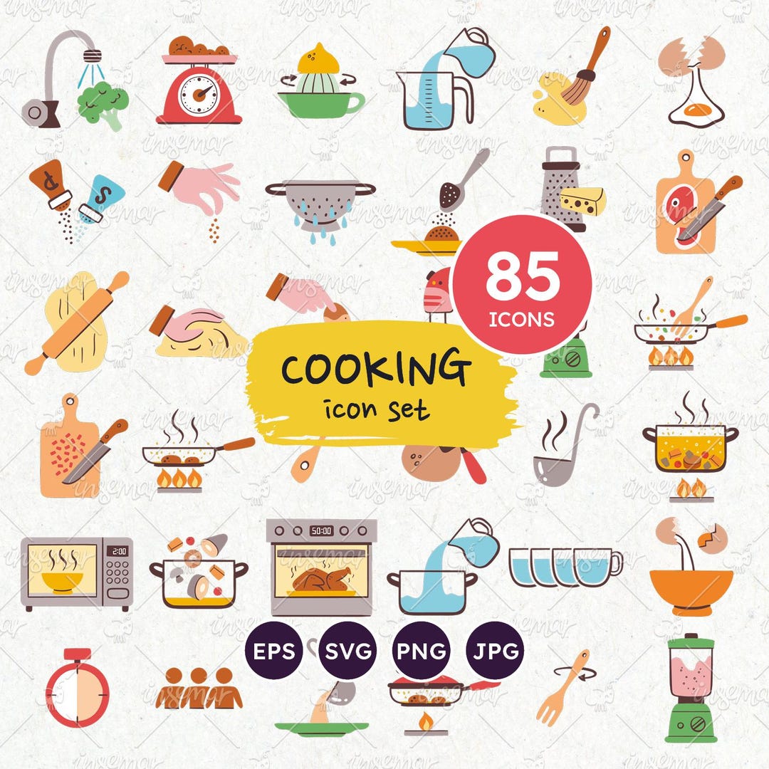 Cooking Icon Set, Kitchen Cooking Icons, Cooking Recipe Icons, Hand ...