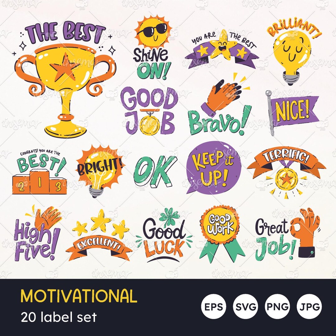 Motivational Reward Quotes: Hand-drawn Vector Clipart Set (EPS, SVG ...