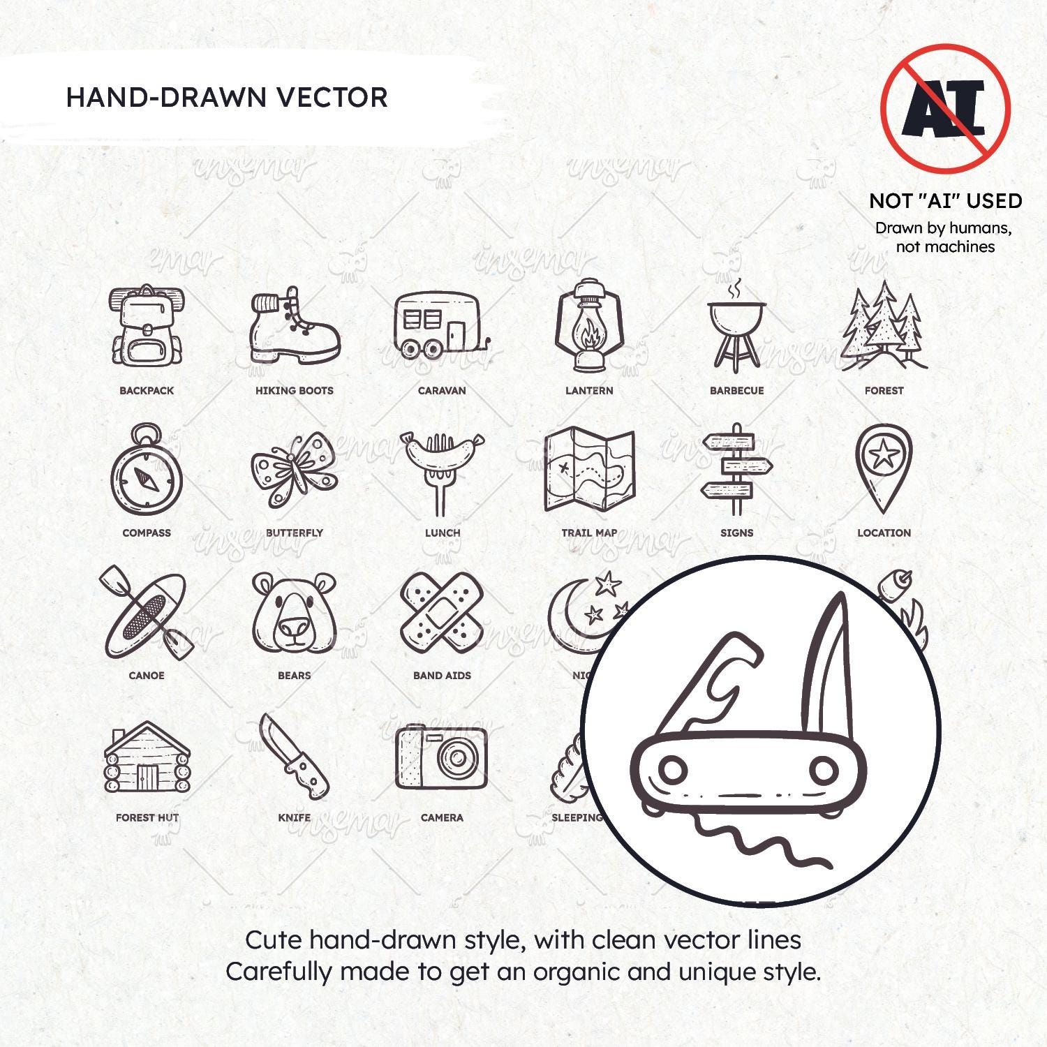 Camping Doodle Icons: Hand-drawn Outdoor Activities Clip Art (EPS, PNG ...